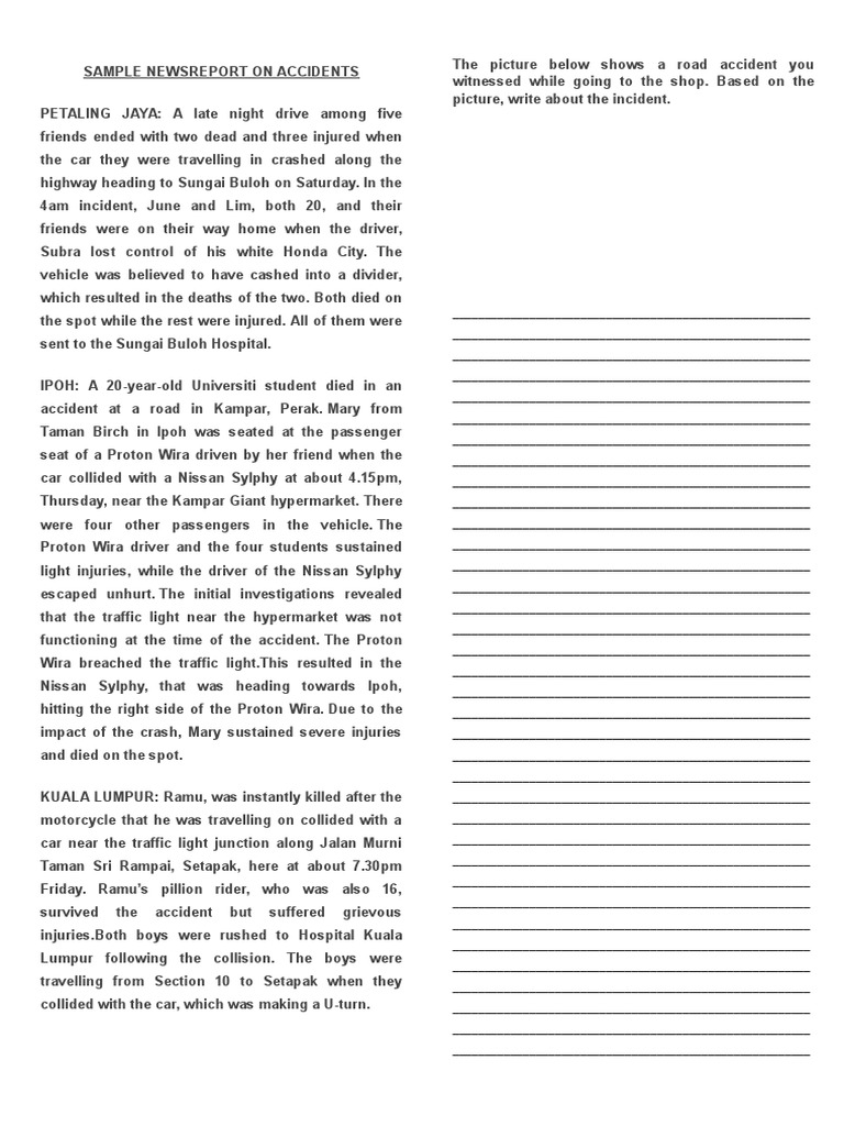 Road Accident News Report Samples | PDF | Traffic Collision | Accidents