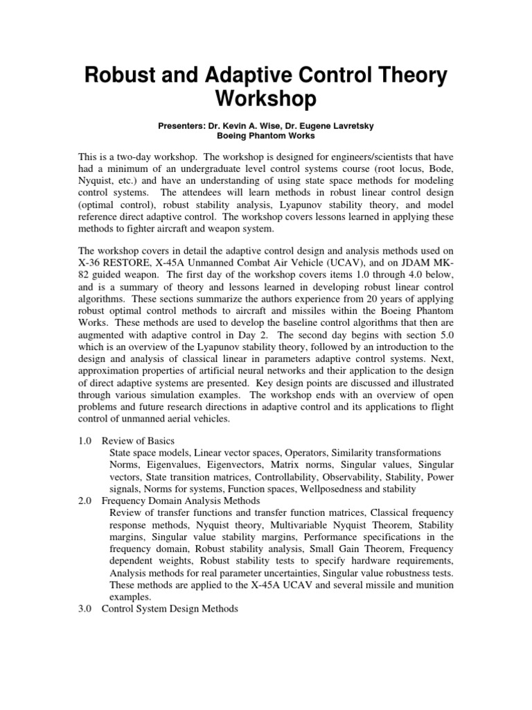 Robust Control Theory Workshop Rev2 | PDF | Control Theory | Stability ...