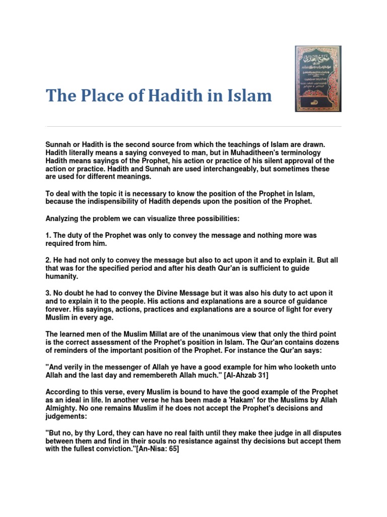 The Place of Hadith in Islam | PDF | Hadith | Muhammad
