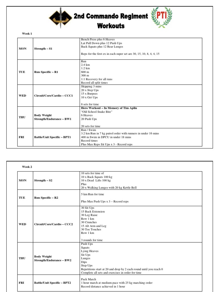 2 Cdo Regt Suggested Physical Training Workouts PDF | PDF