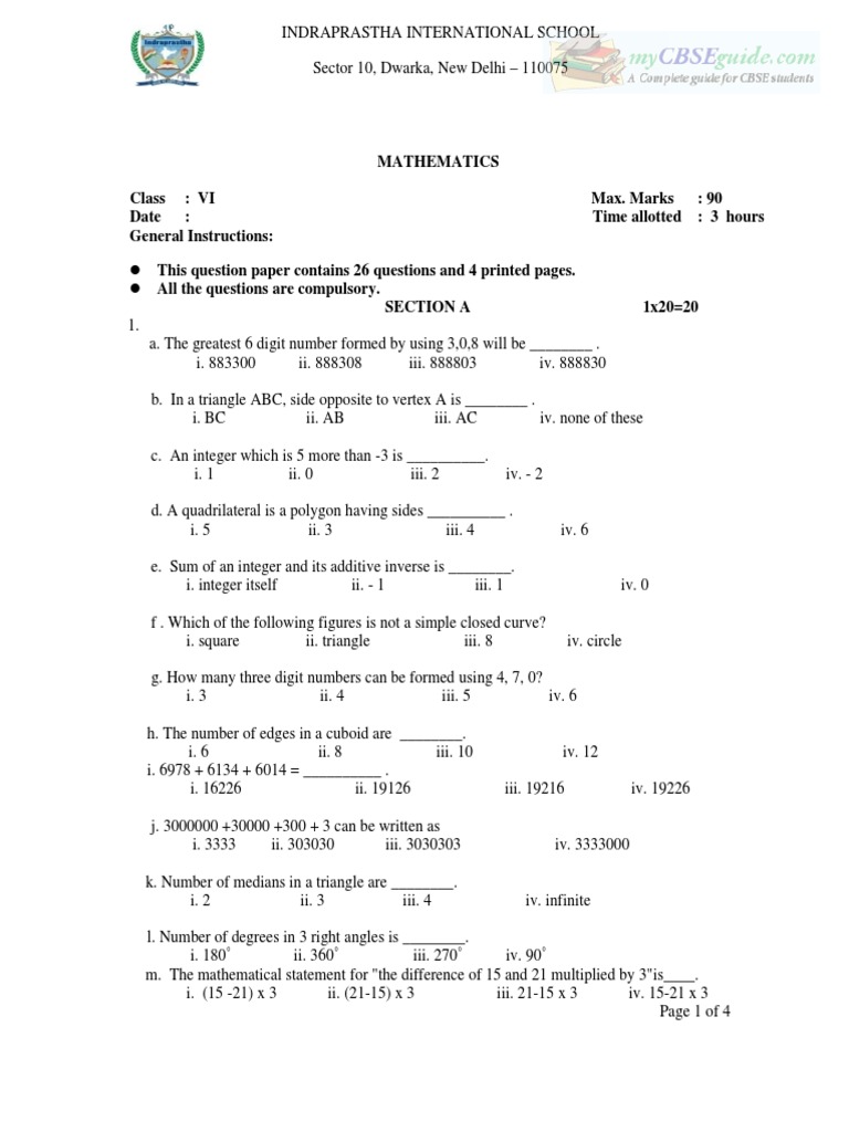 06 Sample Paper Mathematics Qus PDF | PDF