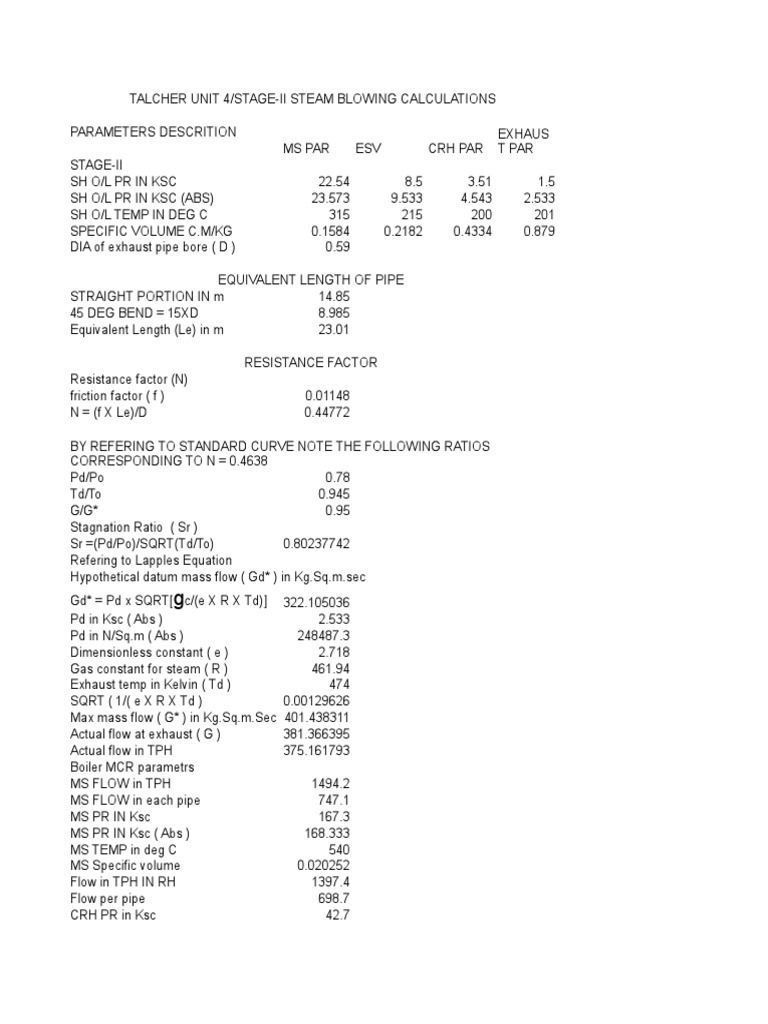 Calculation of Steam Blowing | PDF | Volume | Gases