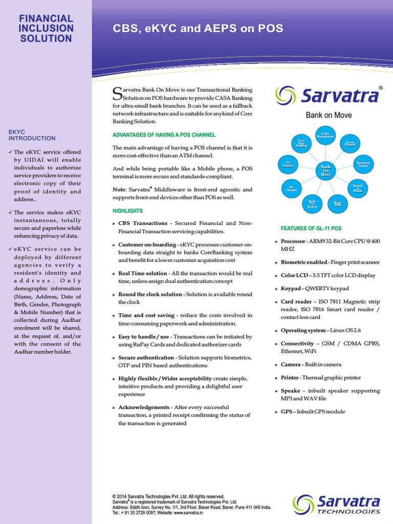 Sarvatra Brochure Bank On Move POS | PDF | Automated Teller Machine | Banks