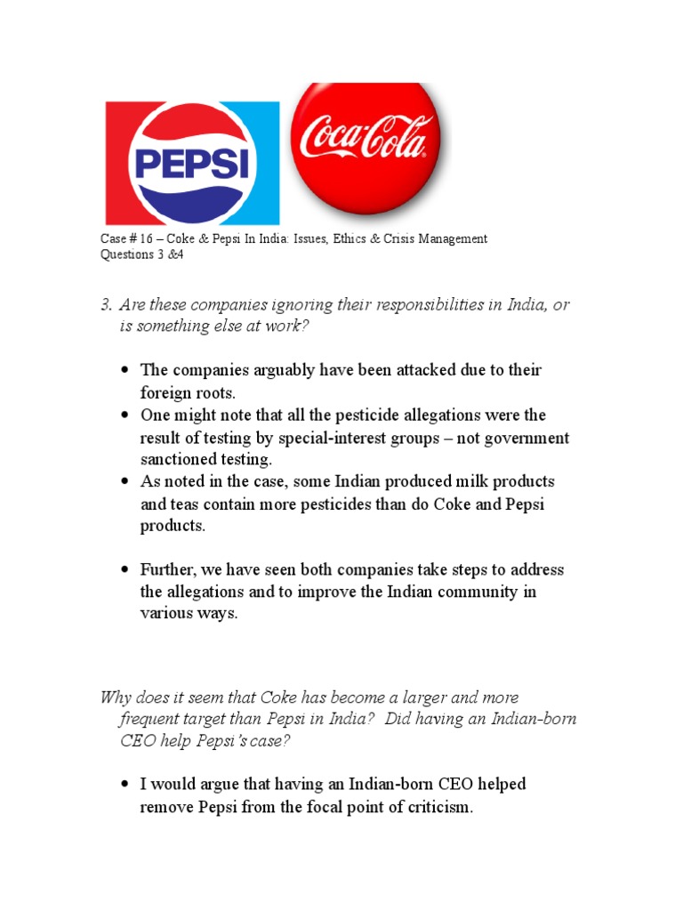 Coke & Pepsi: Ethics in India 2016 | PDF