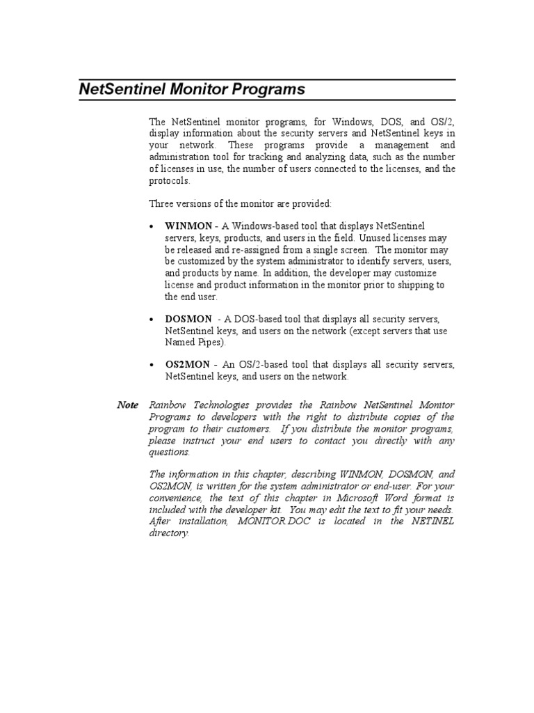 Netsentinel Monitor Programs: Winmon - A Windows-Based Tool That Displays Netsentinel | PDF ...