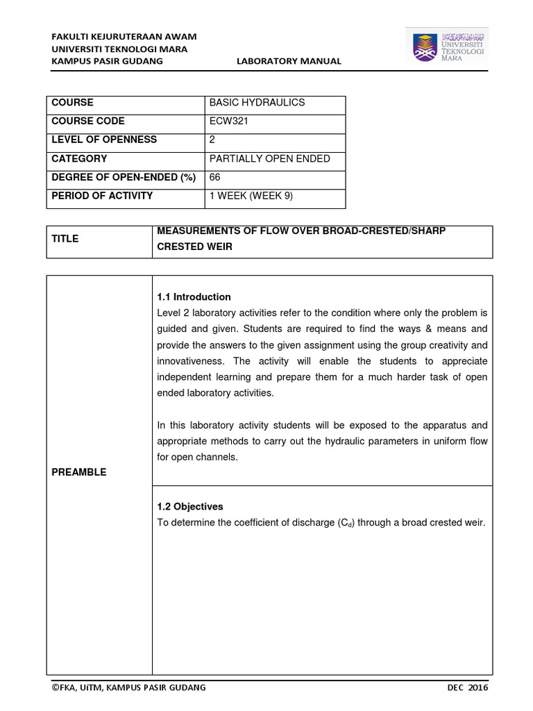 Level 2 - Broad - Crested Weir Latest | PDF | Science | Engineering