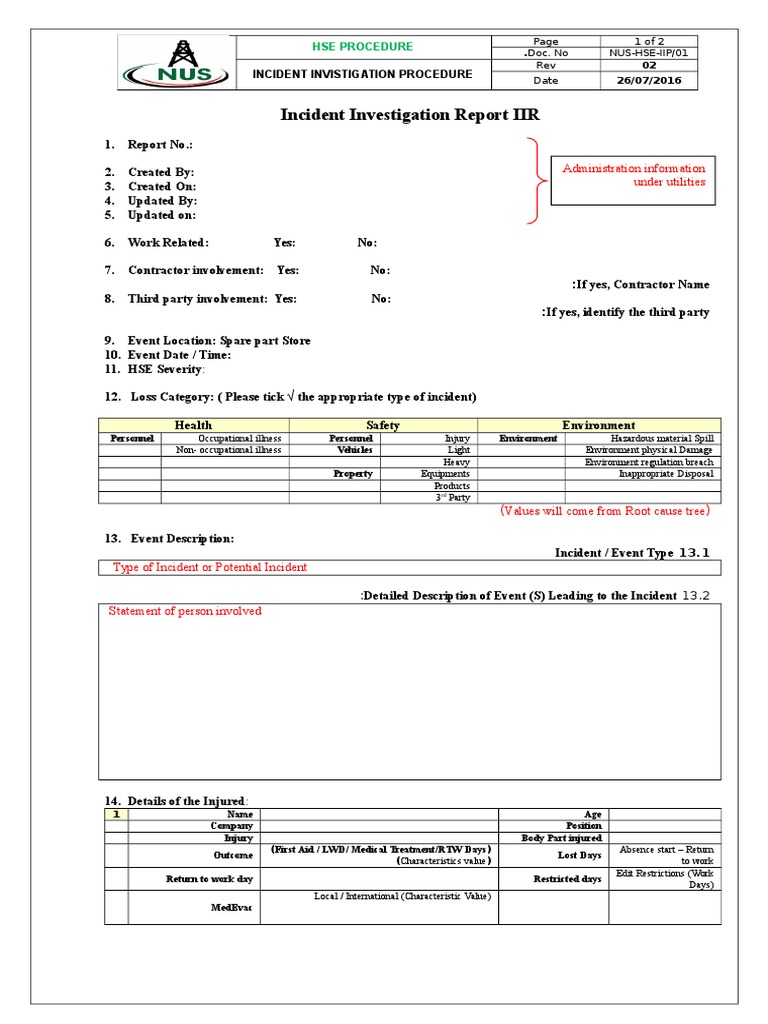 01 Incident Investigation Report FORM HSE-IIP | Audit | Safety