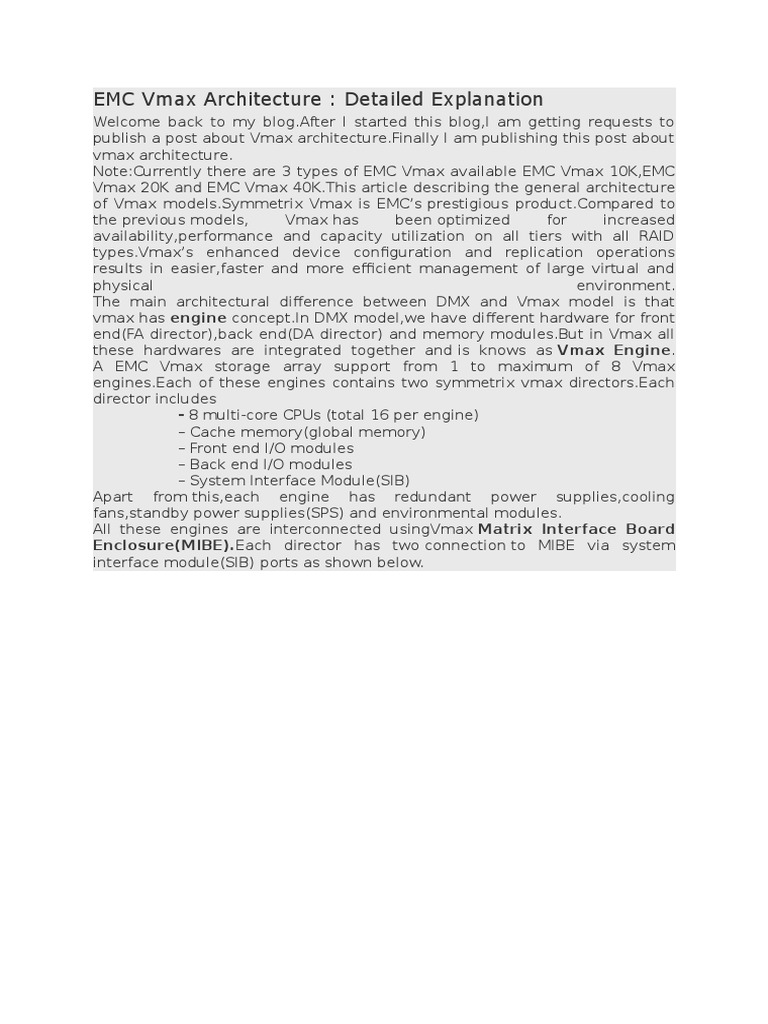 EMC Vmax Architecture: Detailed Explanation | PDF | Computer Data Storage | Computer Hardware