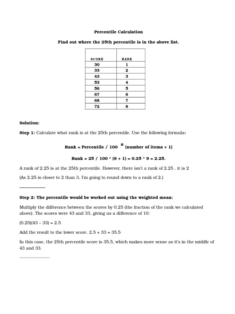 Percentile Calculation | PDF | Percentile | Integer