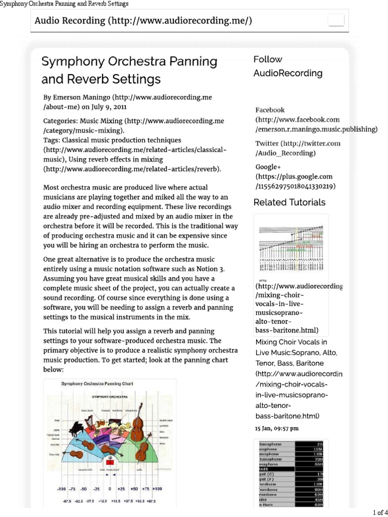 Symphony Orchestra Panning and Reverb Settings | PDF