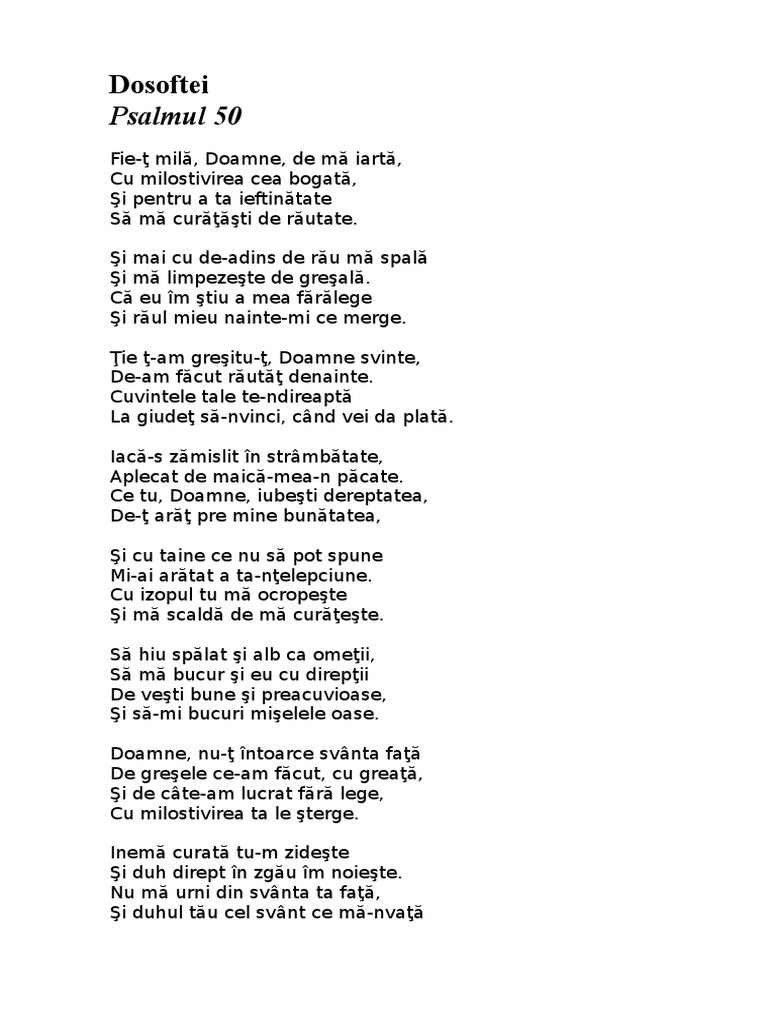 Dosoftei-Psalmul 50 | PDF