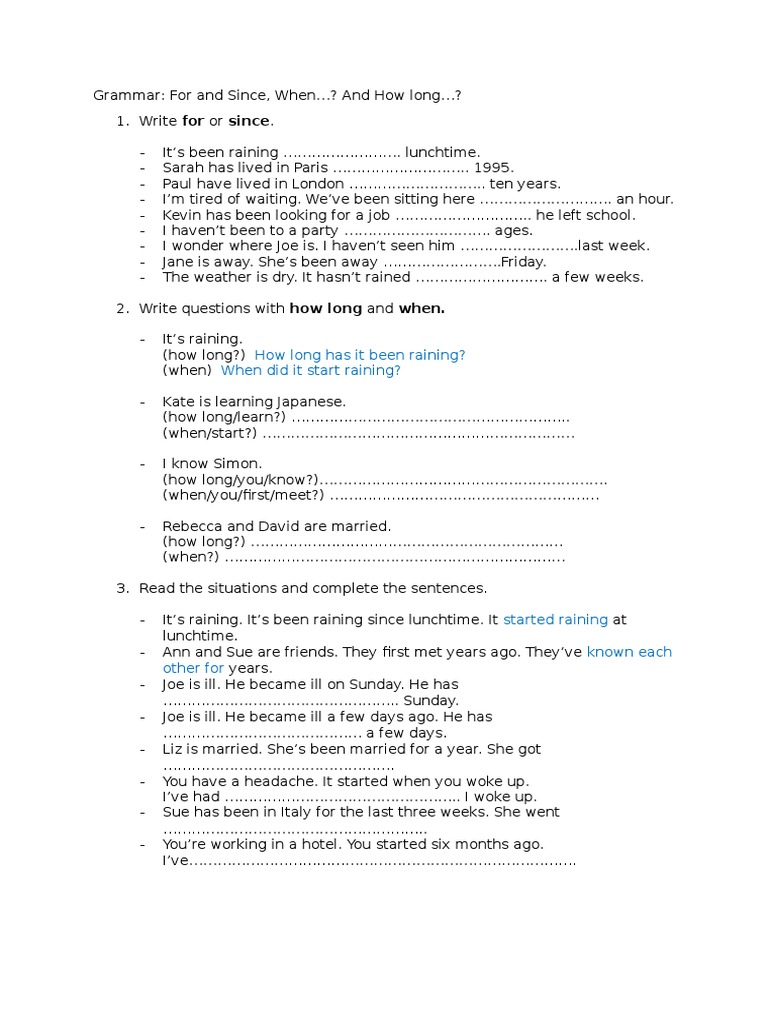 For and Since When and How Long | PDF