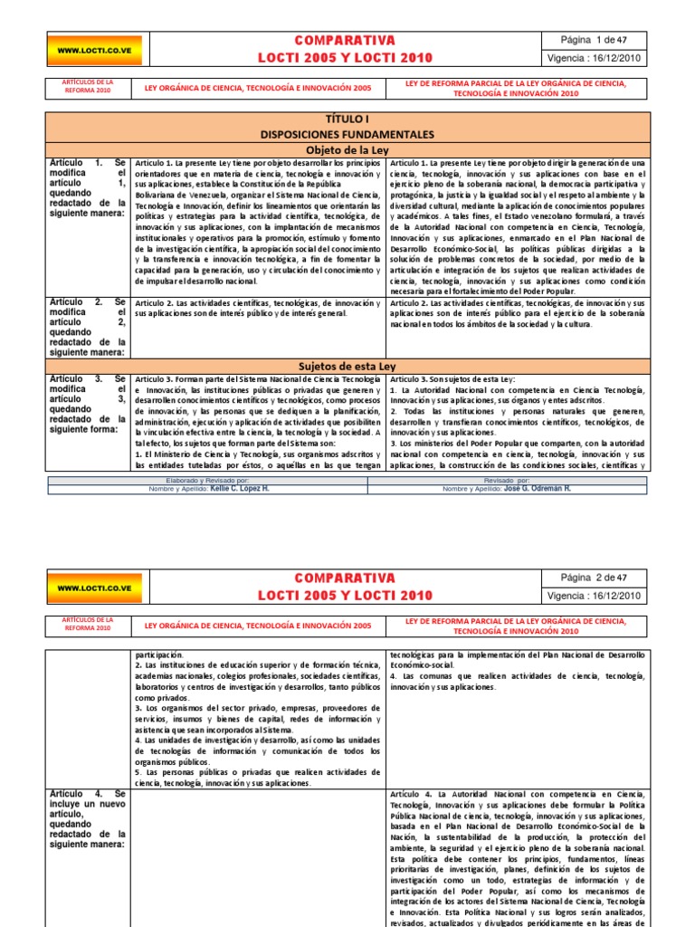 Comparativa Entre Los Articulos Locti 2005-2010 PDF | PDF