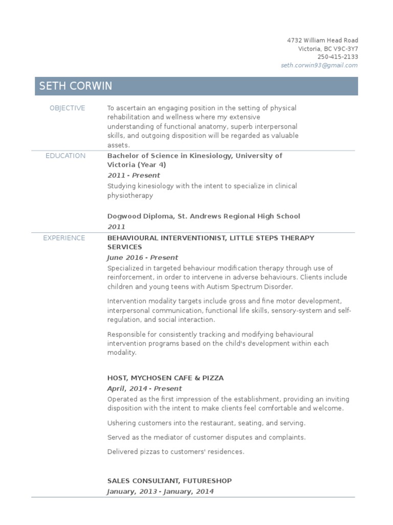 Seth Corwin Resume | PDF | Physical Therapy | Behavioural Sciences
