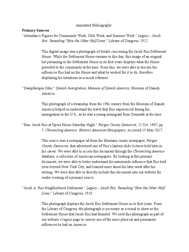 NHD Annotated Bibliography on Jacob Riis | PDF | Muckraker | Library ...