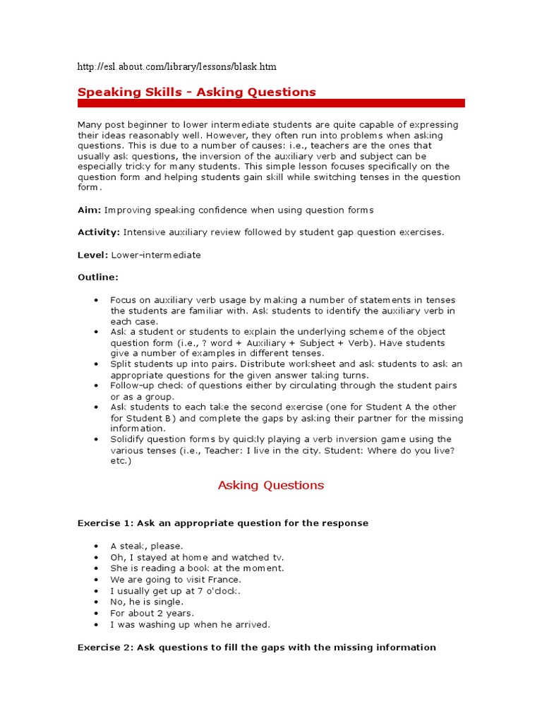 Asking Questions | PDF | Question | Verb