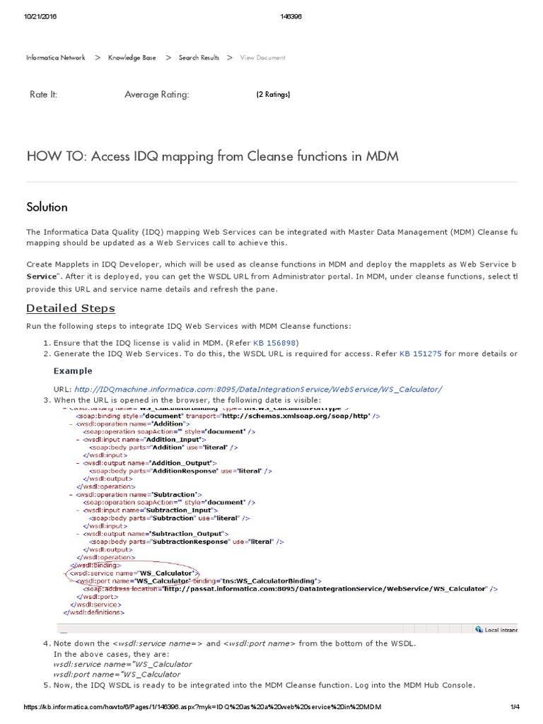 IDQ Mappings From Cleanse Functions | Web Service | World Wide Web