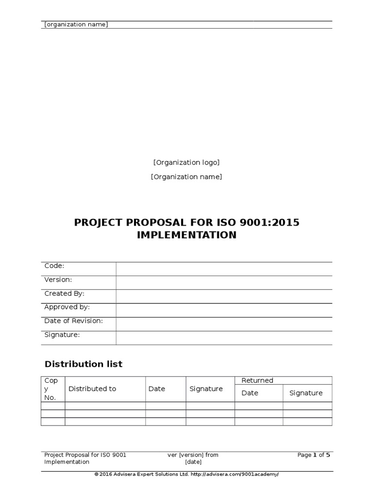 Project Proposal For ISO9001 2015 Implementation en | PDF | Iso 9000 ...