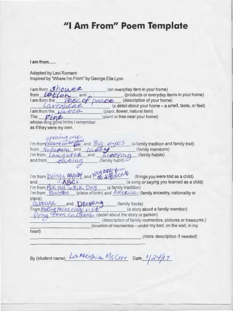 I Am From Poem Template Guide | PDF | Language Arts & Discipline