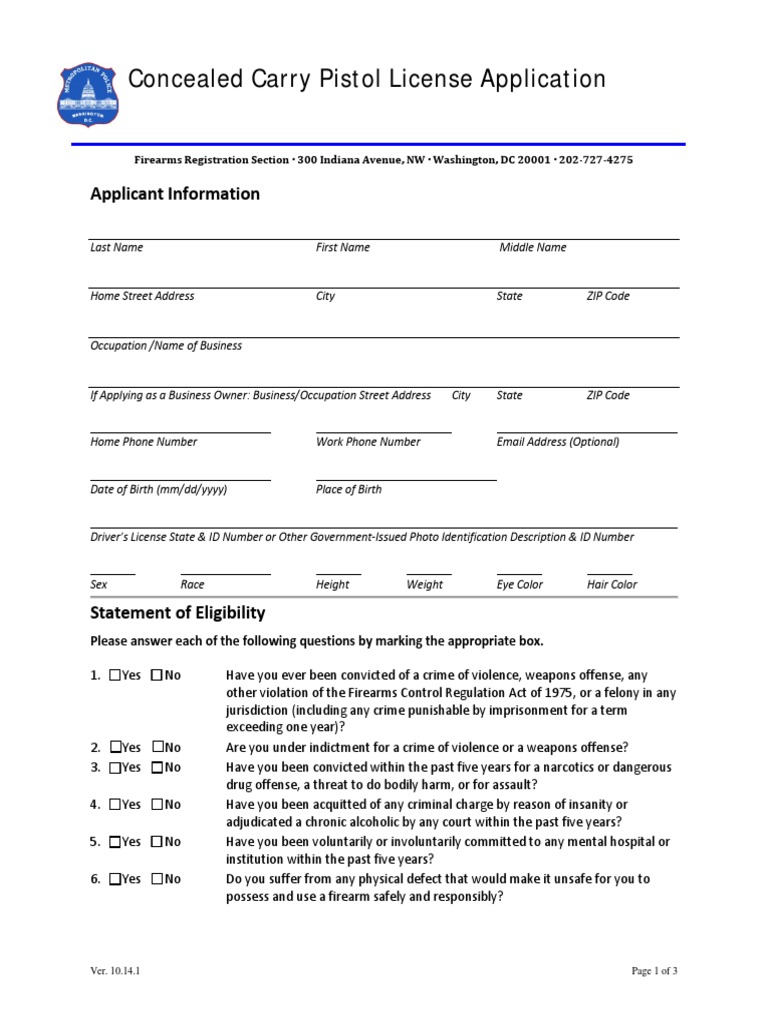Concealed Carry Pistol License Application: Applicant Information | PDF ...