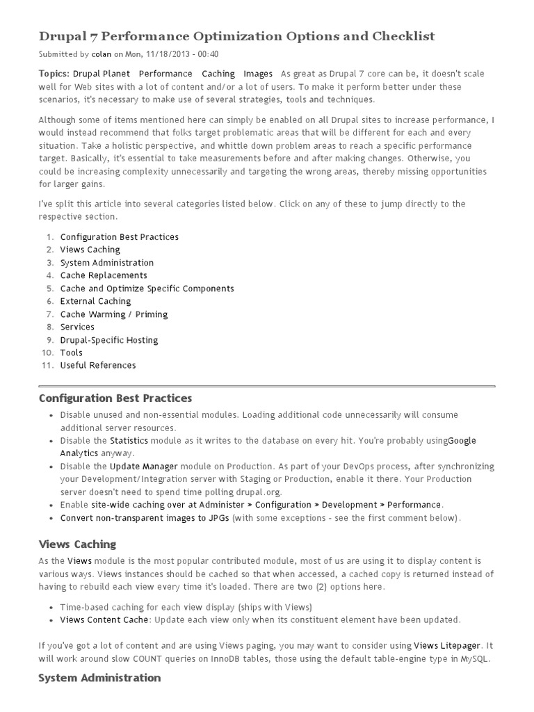 Drupal 7 Performance Optimization Options and Checklist - Colan ...