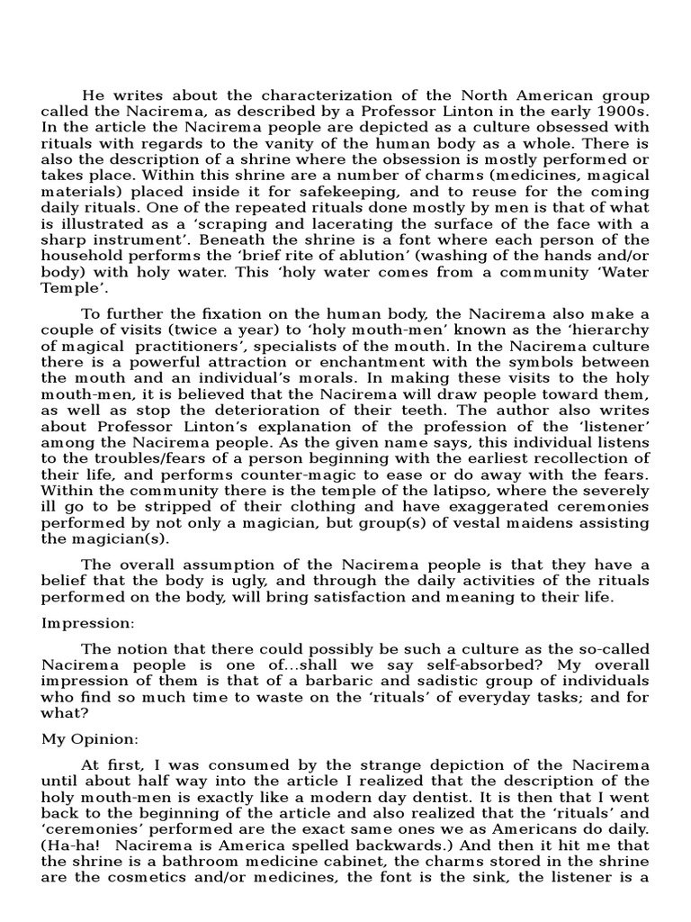 Body Rituals Among Nacirema | PDF | Rituals | Anthropology
