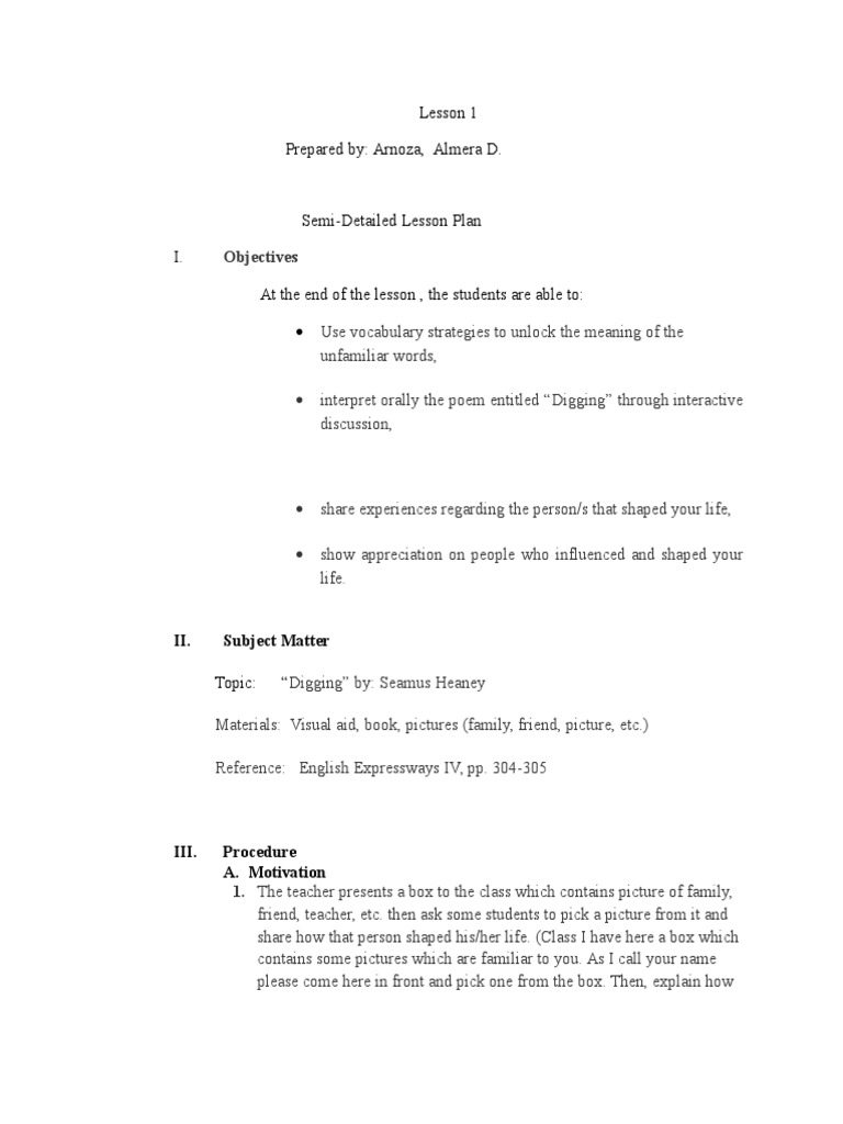 Arnozas Poetry Lesson Plan MR - Jamon | Download Free PDF | Lesson Plan ...