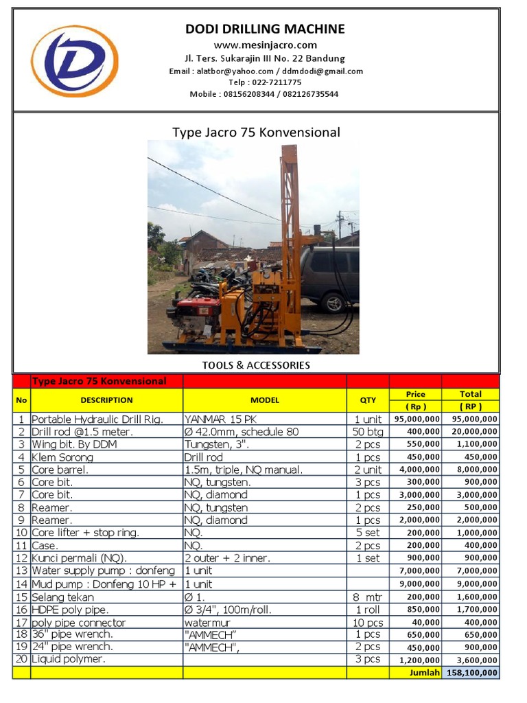 1 Set Harga Mesin Jacro 75 K Beserta Kelengkapannya PDF | PDF ...