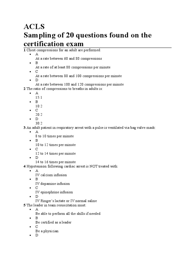 Essential Review Questions for ACLS and PALS Certification Exams | PDF ...