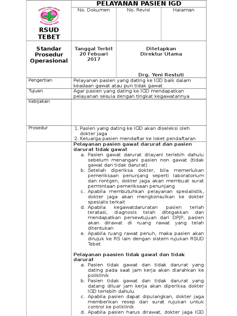 SPO IGD RSUD Tebet | PDF