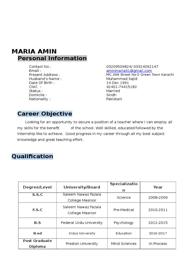 Cv | Karachi | Pakistan