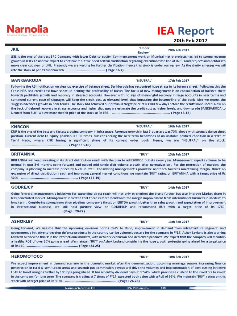 IEA Report 20th February | PDF | Dividend | Banks