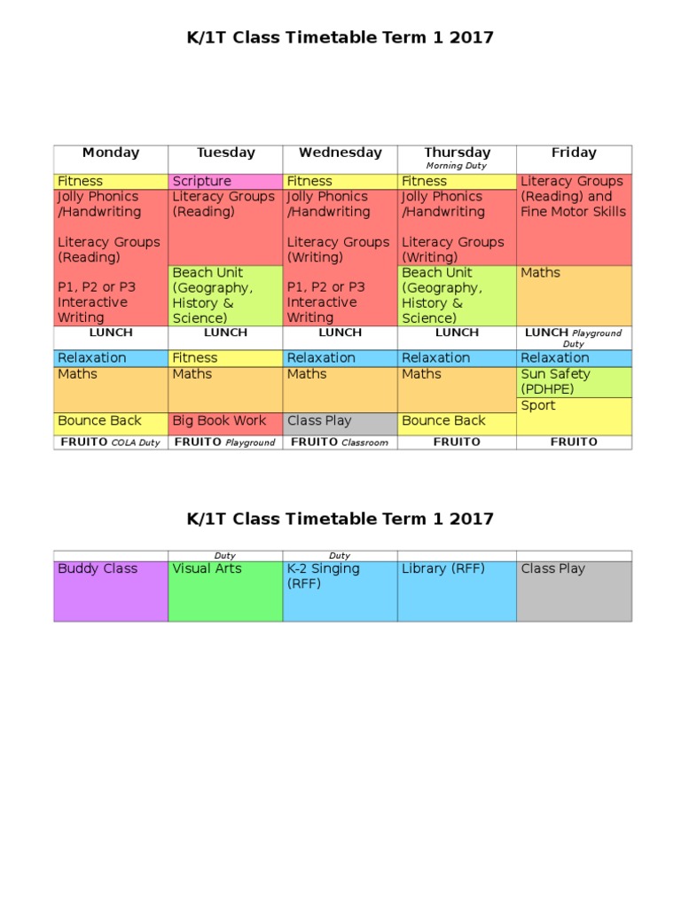 Class Timetable k1t Term 1 2017 | PDF