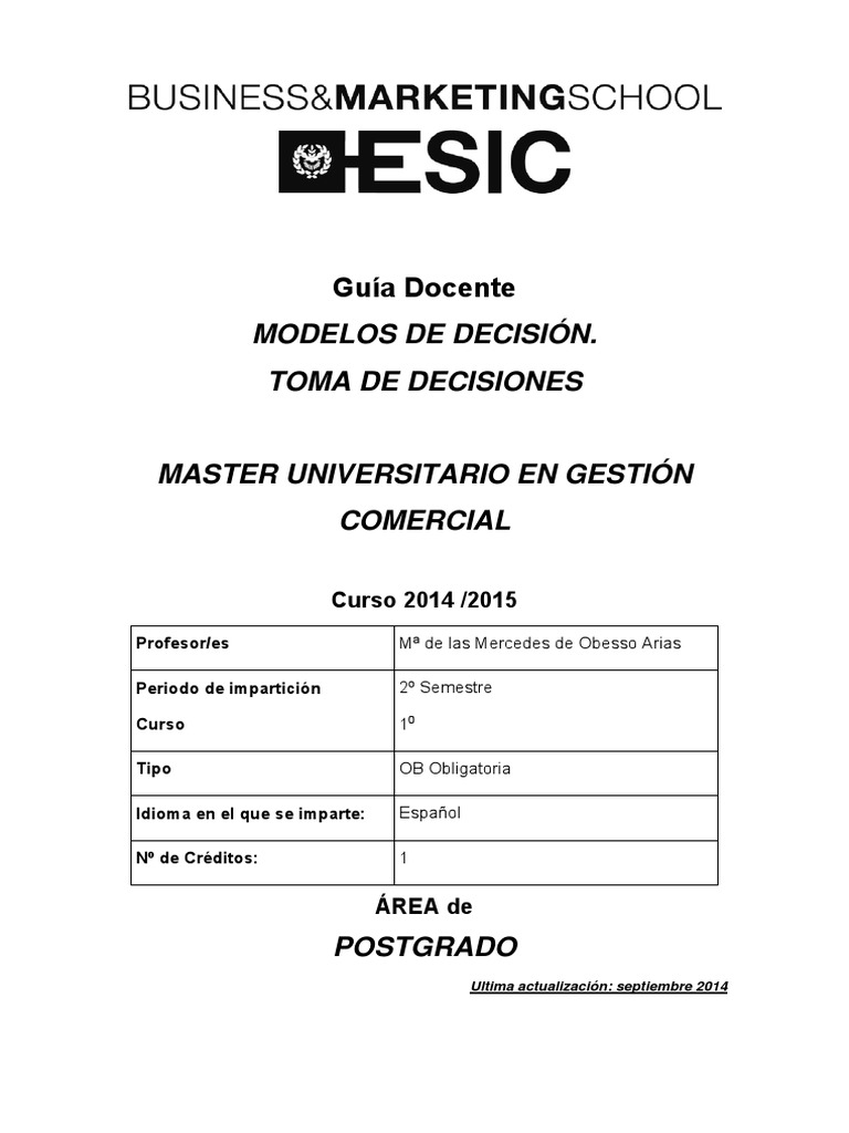 m06 04 Modelos de Decision Toma de Decisiones 1415 PDF | PDF | Toma de ...