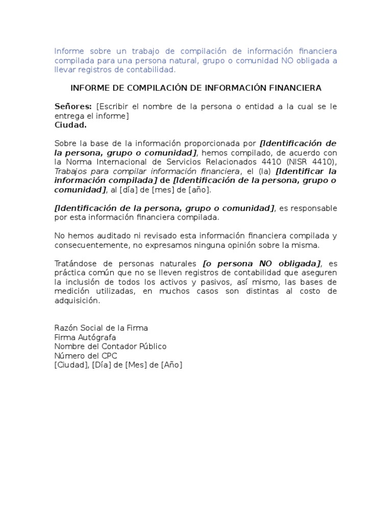 Nisr-4410 Informe Compilacion PN No Comerciante | PDF