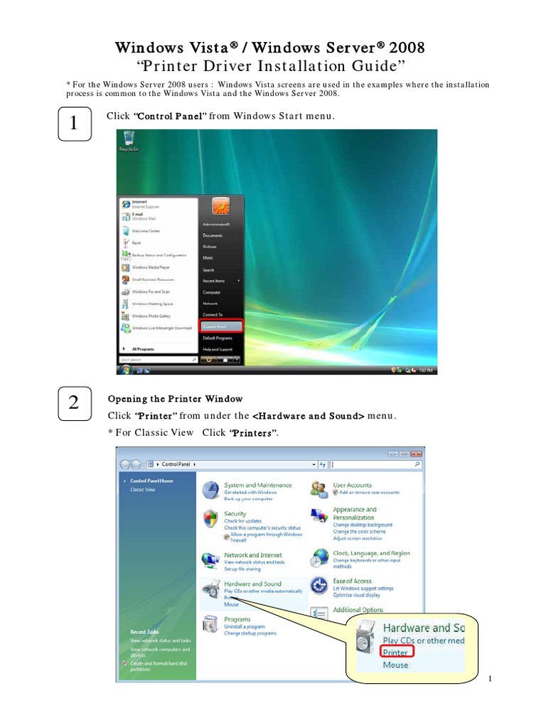 Windows Vista / Windows Server 2008 "Printer Driver Installation Guide ...