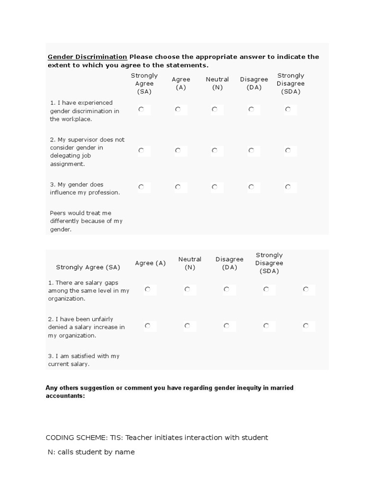 Strongly Agree (SA) Agree (A) Neutral (N) Disagree (DA) Strongly ...