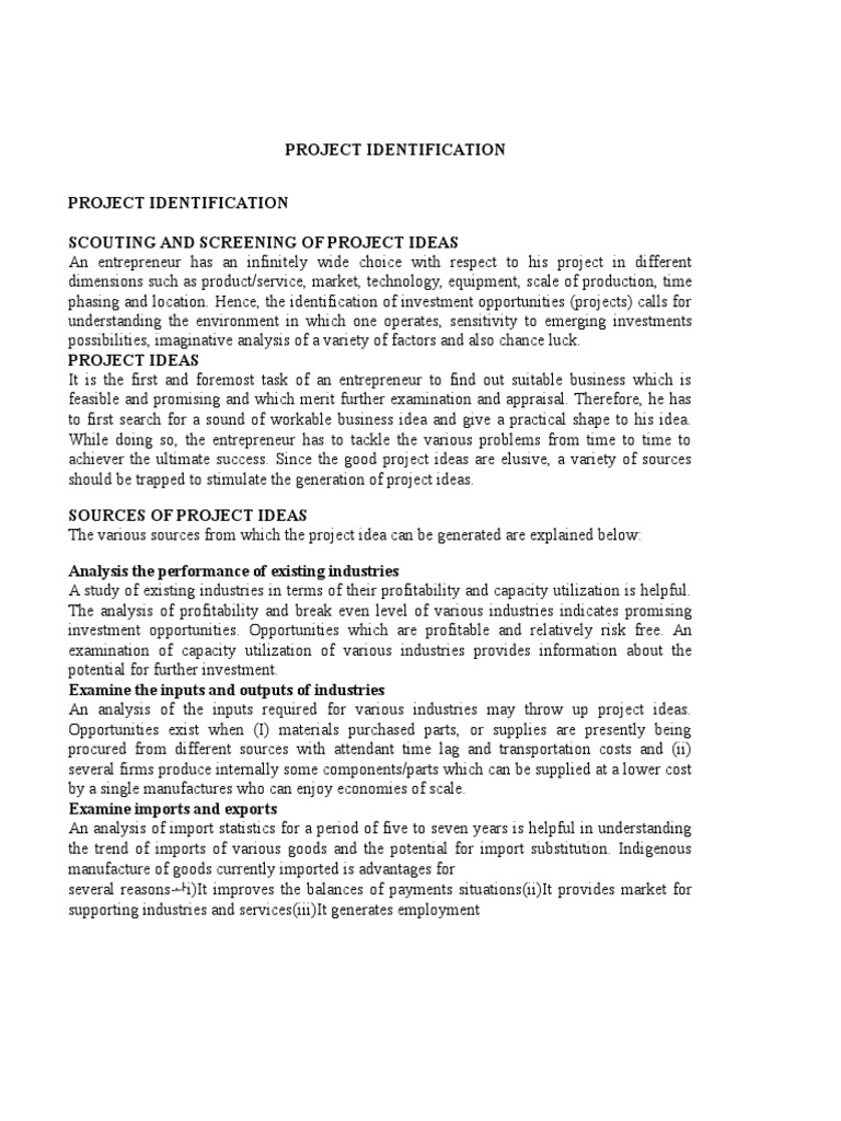Project Identification | PDF | Swot Analysis | Entrepreneurship