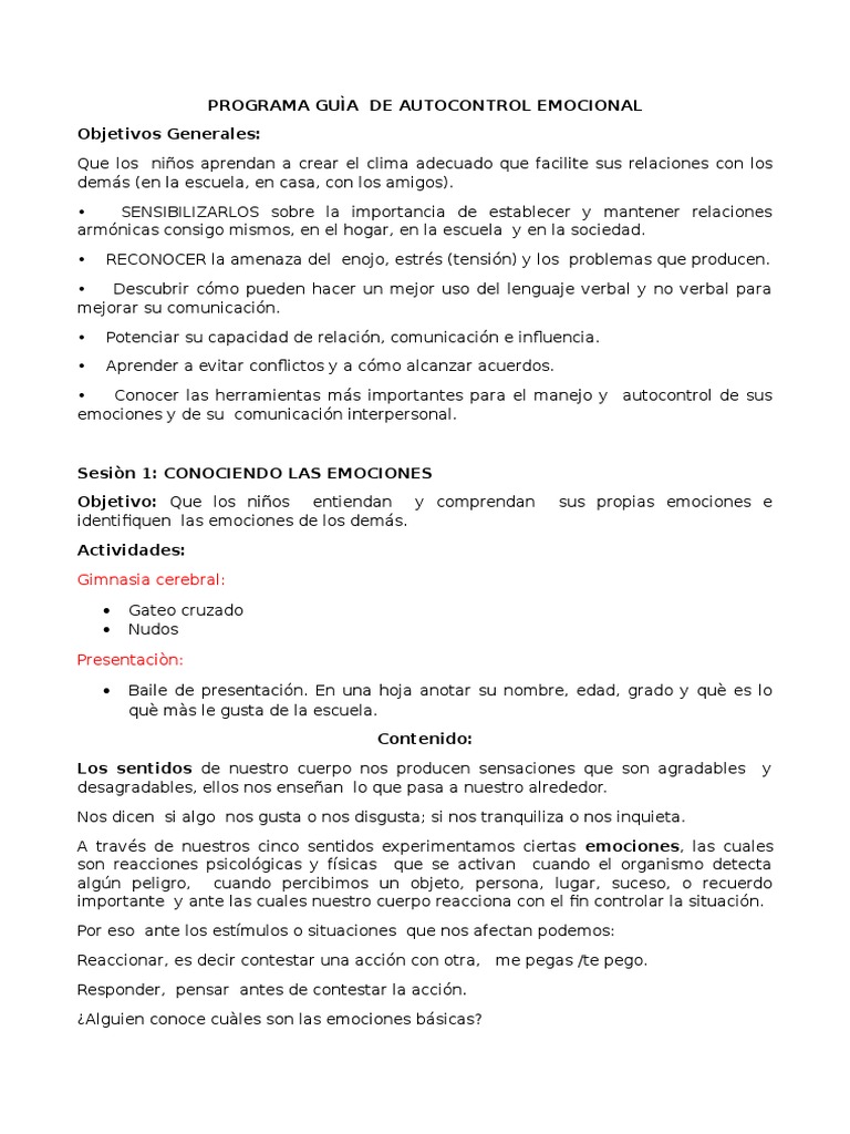 Programa Guìa de Autocontrol Emocional | PDF | Temor | Las emociones