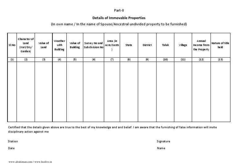 Property Statement Form Details | PDF