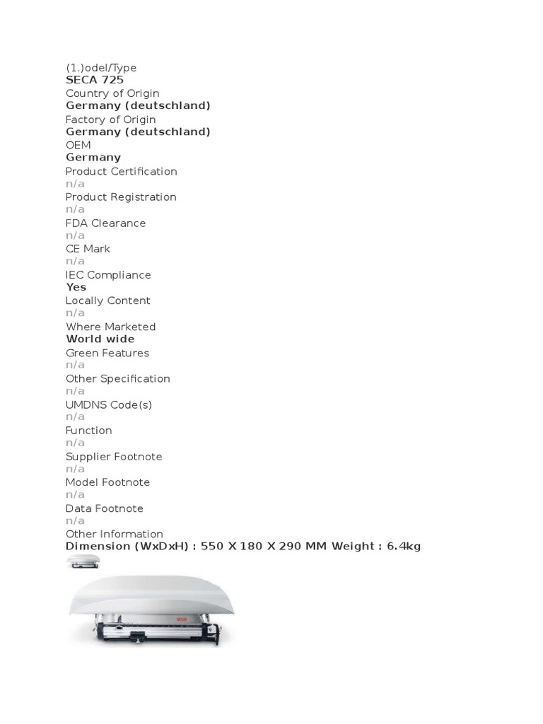 SECA 725 Baby Scale Mechanical Specs and Price Details | PDF ...