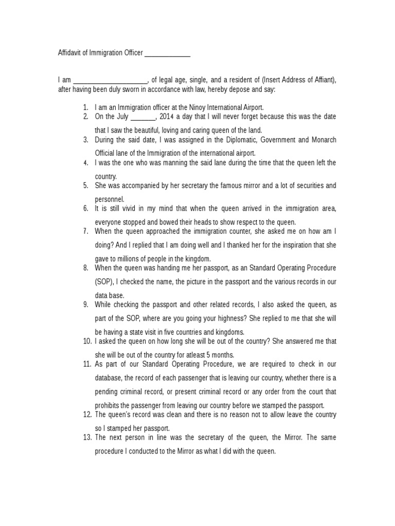 Affidavit of Immigration Officer | Passport | Affidavit