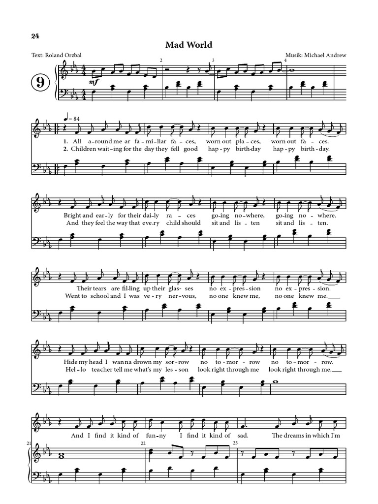 Mad World: Text: Roland Orzbal Musik: Michael Andrew | PDF | British ...