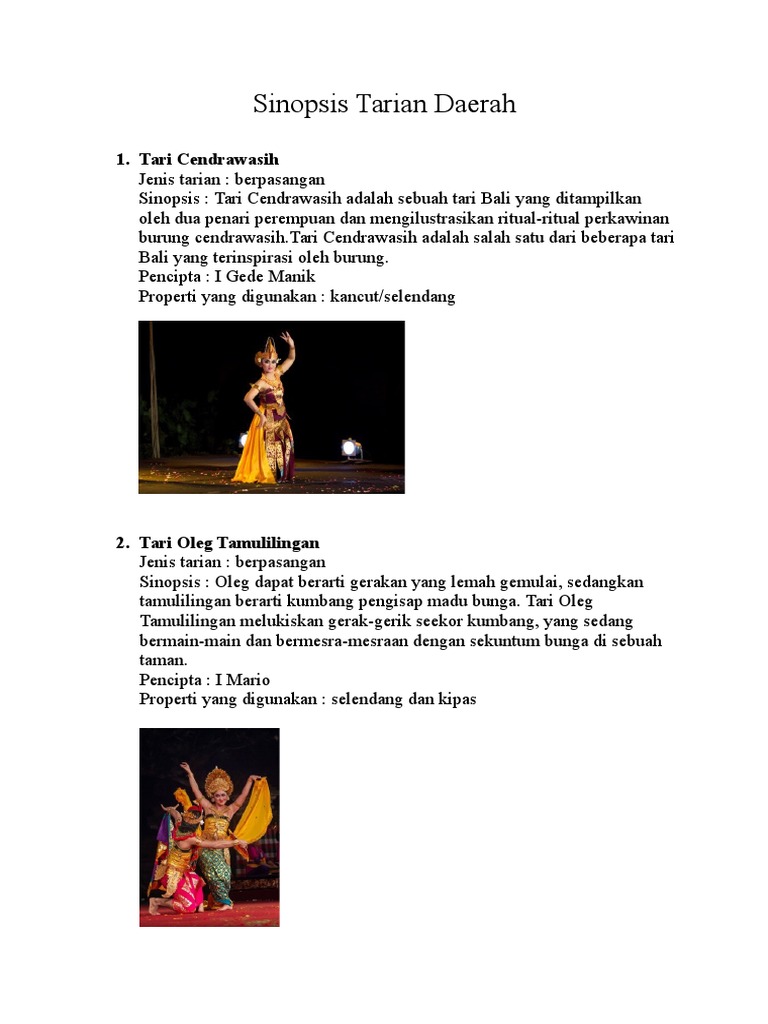 Sinopsis Tarian Tradisional Nusantara | PDF