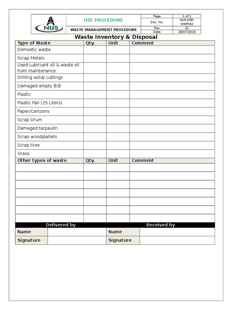 Waste Management Procedure Overview | PDF