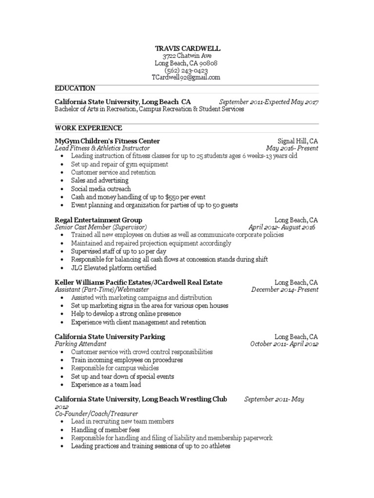 Travis Cardwell Resume Updated | PDF | Business | Sports