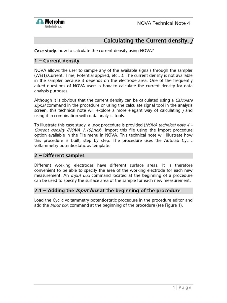 NOVA Technical Note 4 - Calculating The Current Density XNOVA 1.10x | PDF | Parameter (Computer ...