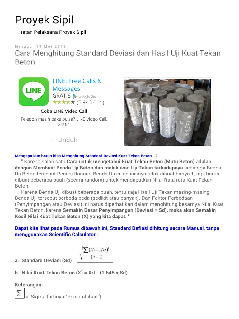 Cara Menghitung Standard Deviasi Dan Hasil Uji Kuat Tekan Beton | PDF
