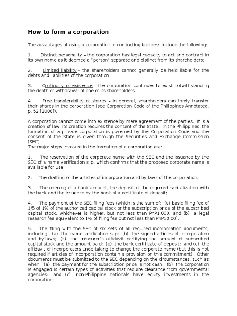 How To Create A Corporation | PDF | Corporations | U.S. Securities And ...