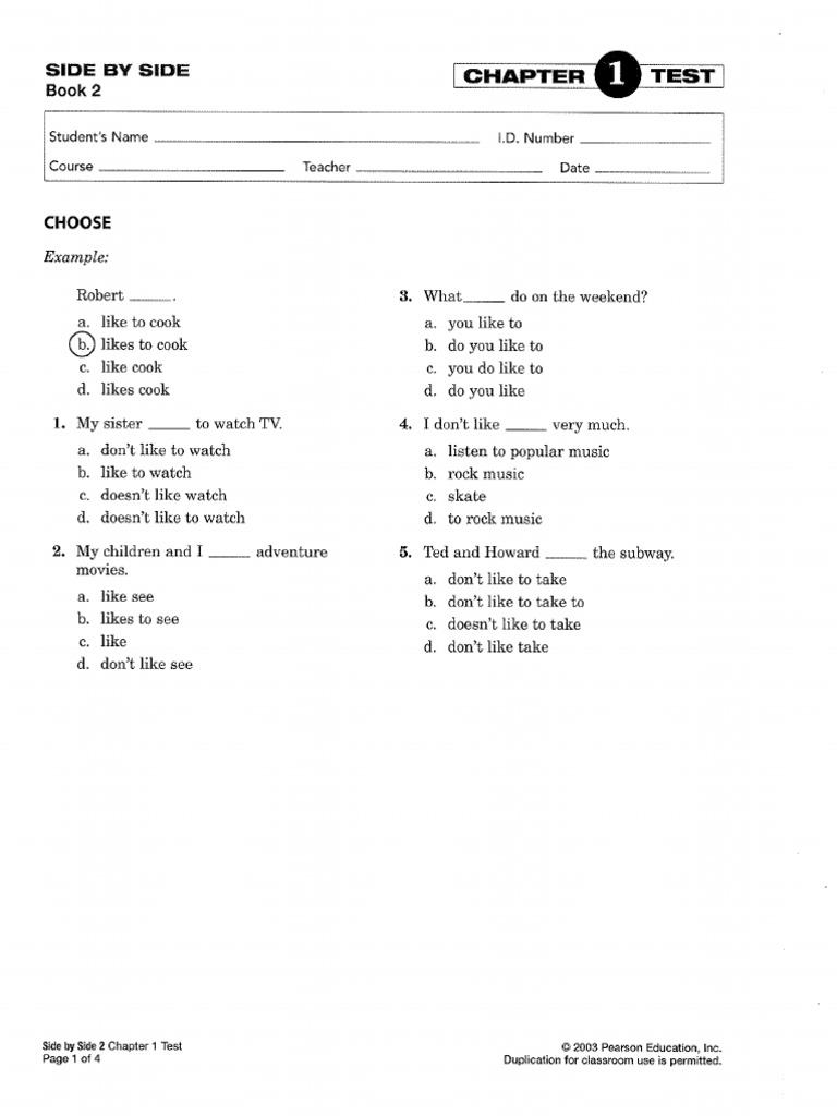 Side by Side 2 Chapter 1 Test PDF | PDF | Foods | Cooking